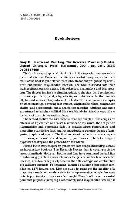 (PDF) Review of The Research Process (5th edn) by Gary D. Bouma and Rod ...