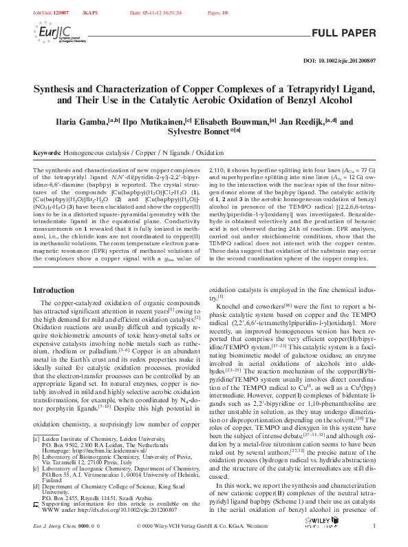 (PDF) Synthesis and Characterization of Copper Complexes of a Tetrapyridyl Ligand, and Their Use ...