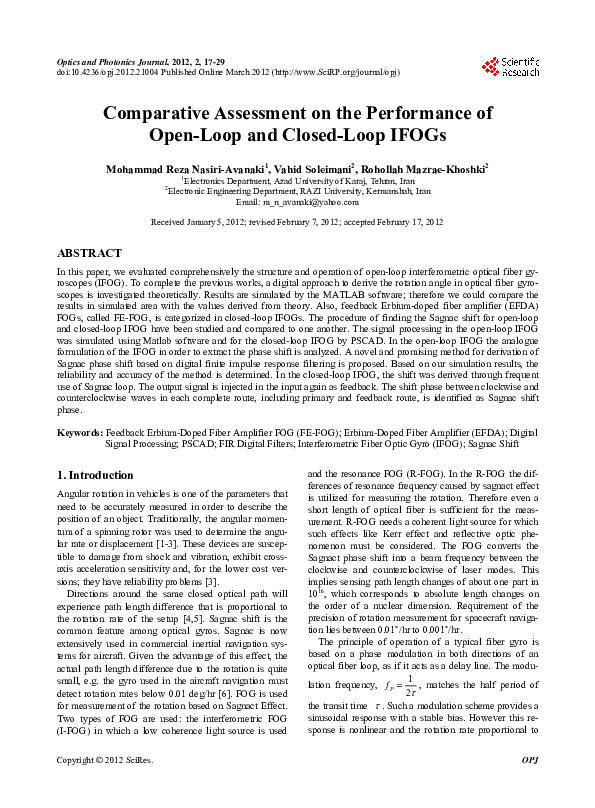 Pdf Comparative Assessment On The Performance Of Open Loop And Closed Loop Ifogs