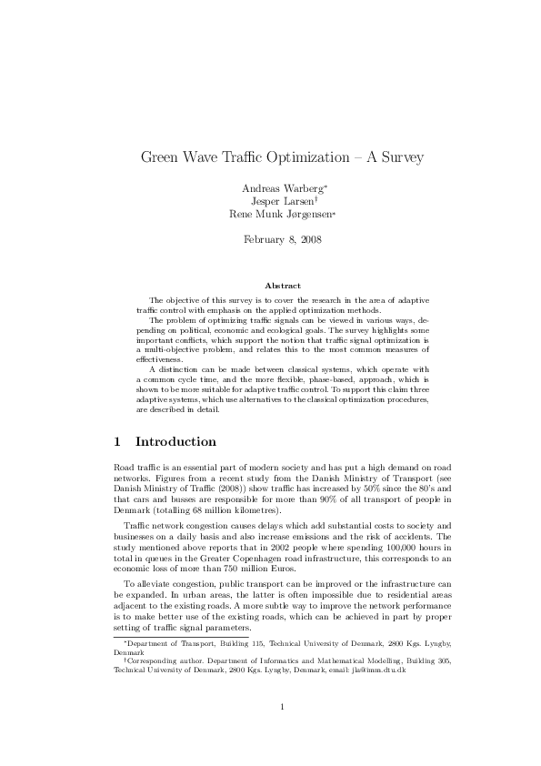 (PDF) Green Wave Traffic Optimization-A Survey