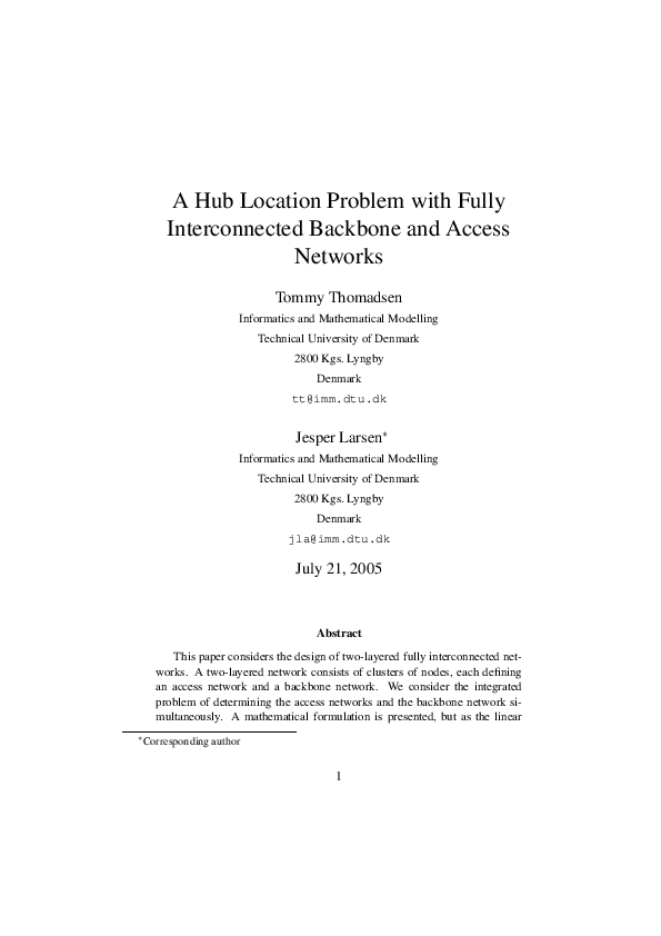 (PDF) A hub location problem with fully interconnected backbone and ...