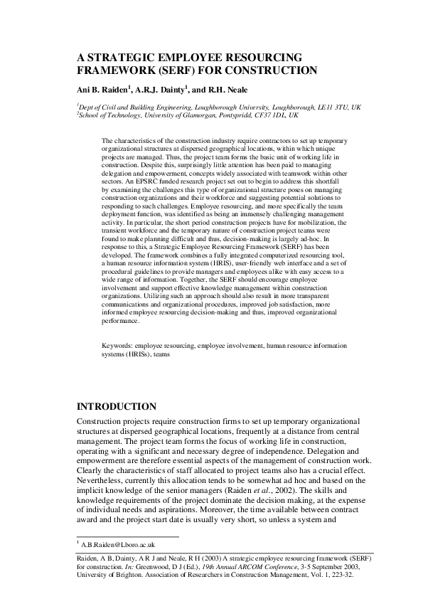 (PDF) A strategic employee resourcing framework (SERF) for construction