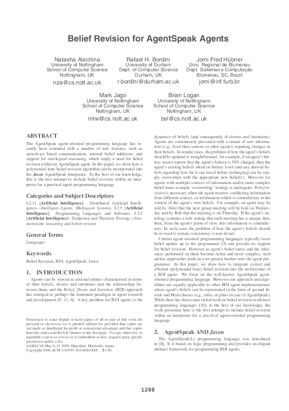 (PDF) Belief revision for AgentSpeak agents