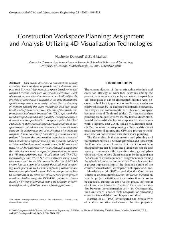 (PDF) Construction workspace planning: assignment and analysis ...