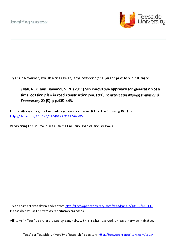 (PDF) An innovative approach for generation of a time location plan in ...