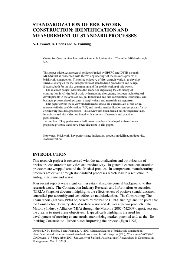 (PDF) STANDARDIZATION OF BRICKWORK CONSTRUCTION: IDENTIFICATION AND ...