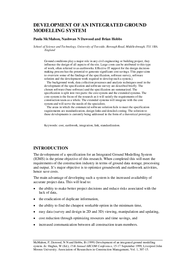 (PDF) DEVELOPMENT OF AN INTEGRATED GROUND MODELLING SYSTEM