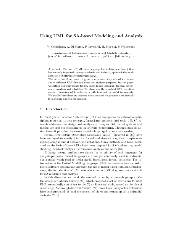 (PDF) Using UML for SA-based Modeling and Analysis