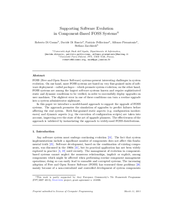 (PDF) Supporting software evolution in component-based FOSS systems