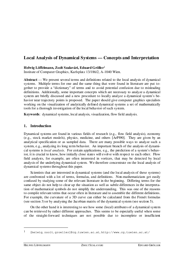 (PDF) Local analysis of dynamical systems–concepts and interpretation