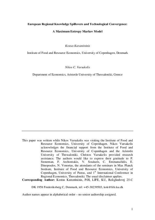 (PDF) European Regional Knowledge Spillovers and Technological ...