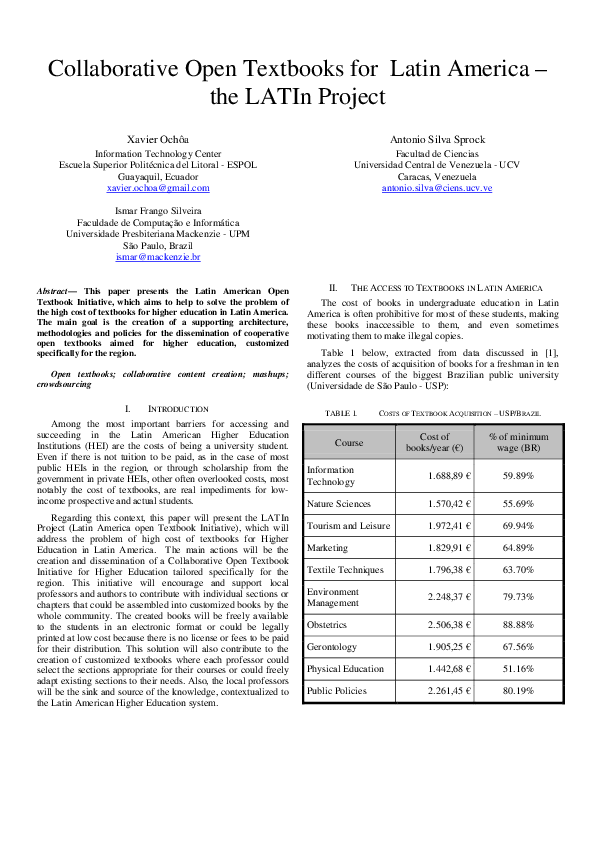 (PDF) Collaborative open textbooks for Latin America-The LATIn project