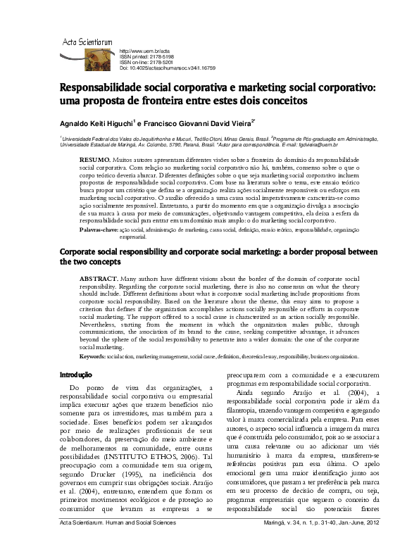 (PDF) Responsabilidade social corporativa e marketing social corporativo: uma proposta de ...