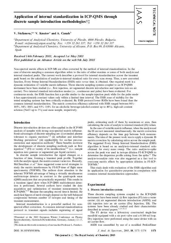 (PDF) Application of internal standardization in ICP-QMS through ...