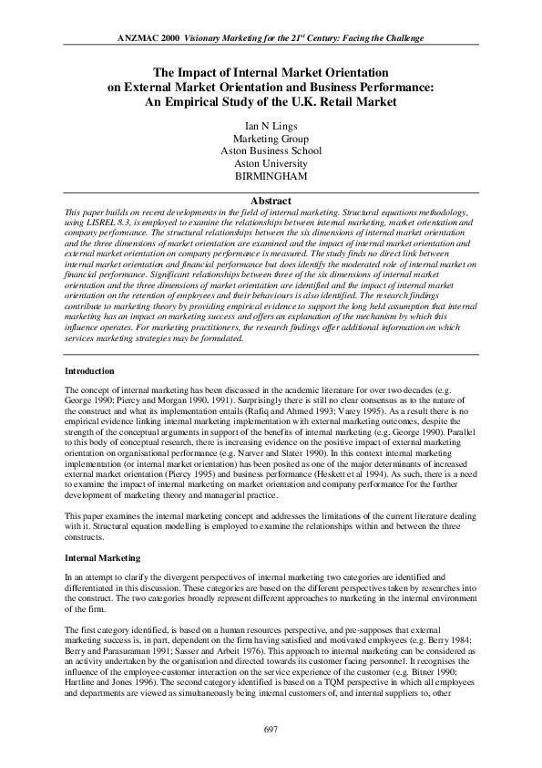 (PDF) The impact of internal market orientation on external market ...