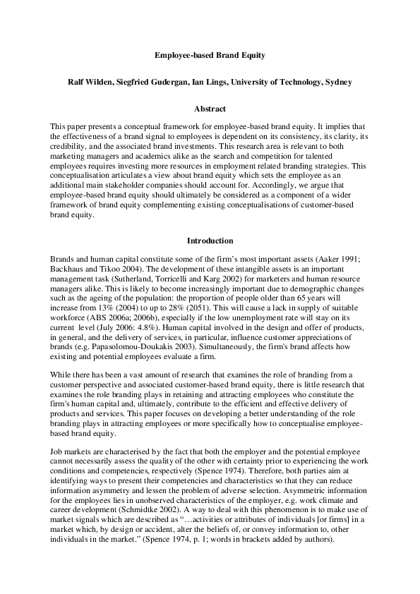 (PDF) Employee-based brand equity' | Ian Lings - Academia.edu