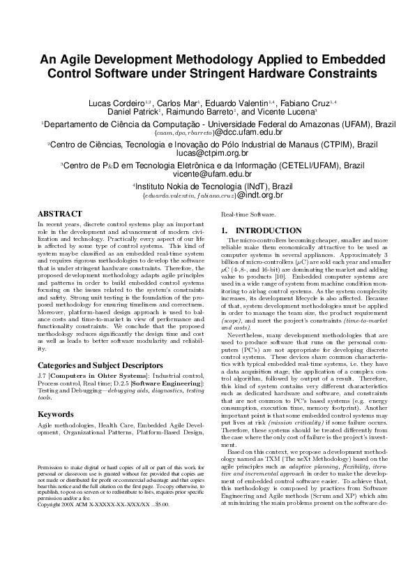 (PDF) An agile development methodology applied to embedded control software under stringent ...