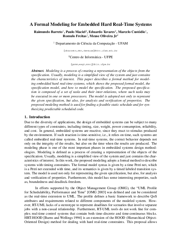 (PDF) A Formal Modeling for Embedded Hard Real-Time Systems