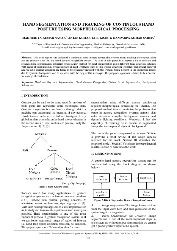 (PDF) HAND SEGMENTATION AND TRACKING OF CONTINUOUS HAND POSTURE USING ...