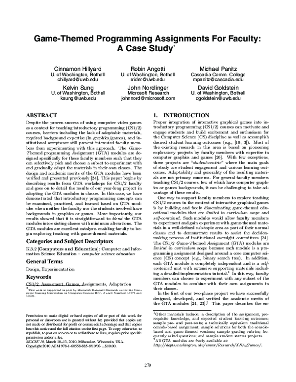 (PDF) Game-themed programming assignments for faculty: a case study