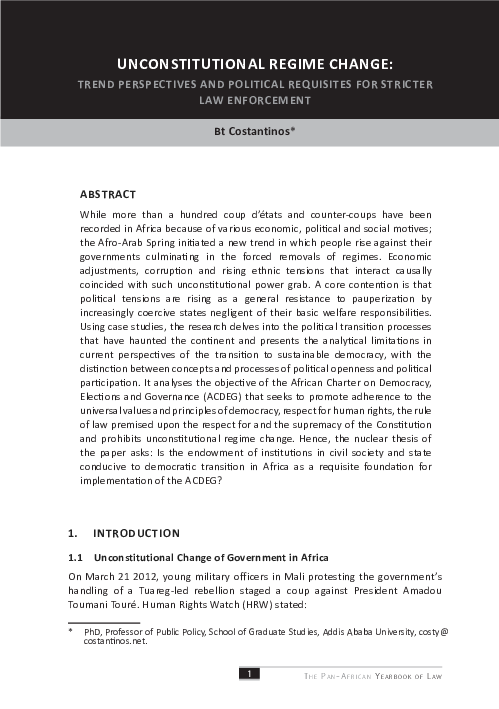 (PDF) Unconstitutional Regime Change in Africa: TREND PERSPECTIVES AND ...