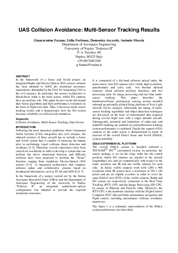 (PDF) UAS Collision Avoidance: Multi-Sensor Tracking Results