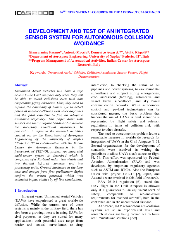 (PDF) DEVELOPMENT AND TEST OF AN INTEGRATED SENSOR SYSTEM FOR ...