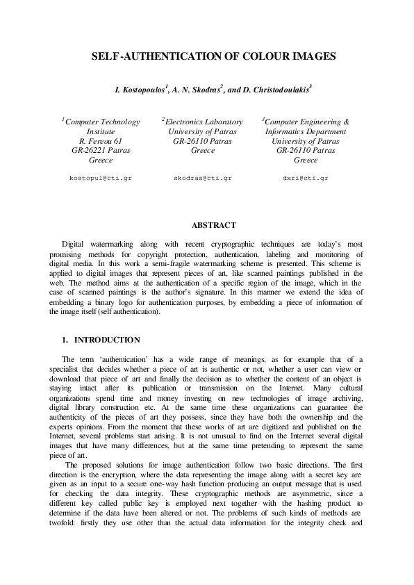 (PDF) Self-authentication of colour images