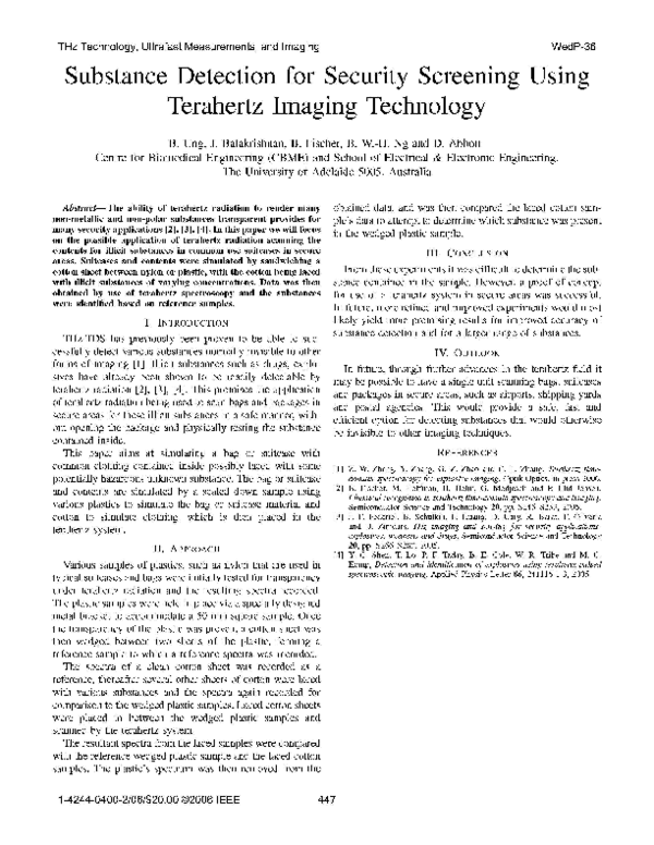 Pdf Substance Detection For Security Screening Using Terahertz Imaging Technology