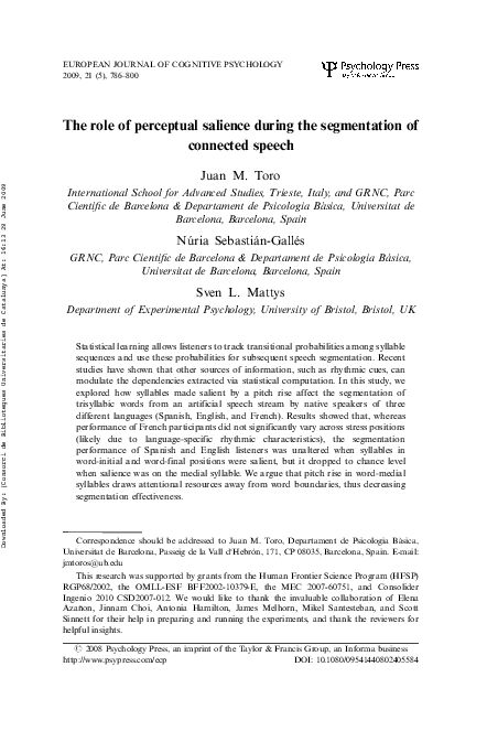 (PDF) The role of perceptual salience during the segmentation of connected speech