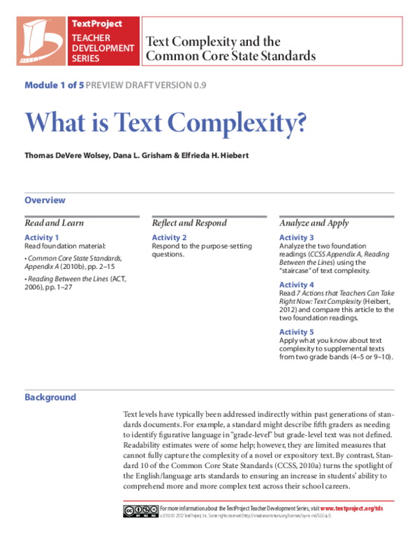(PDF) What is Text Complexity?