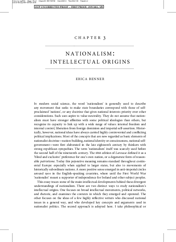 (PDF) Nationalism: Intellectual Origins (in Oxford Handbook of the ...