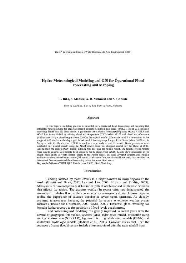 (PDF) Hydro-Meteorological Modeling and GIS for Operational Flood Forecasting and Mapping