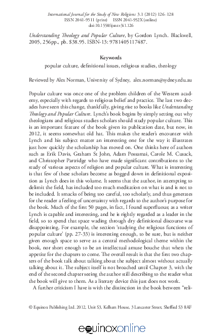 (PDF) Understanding Theology and Popular Culture, by Gordon Lynch ...