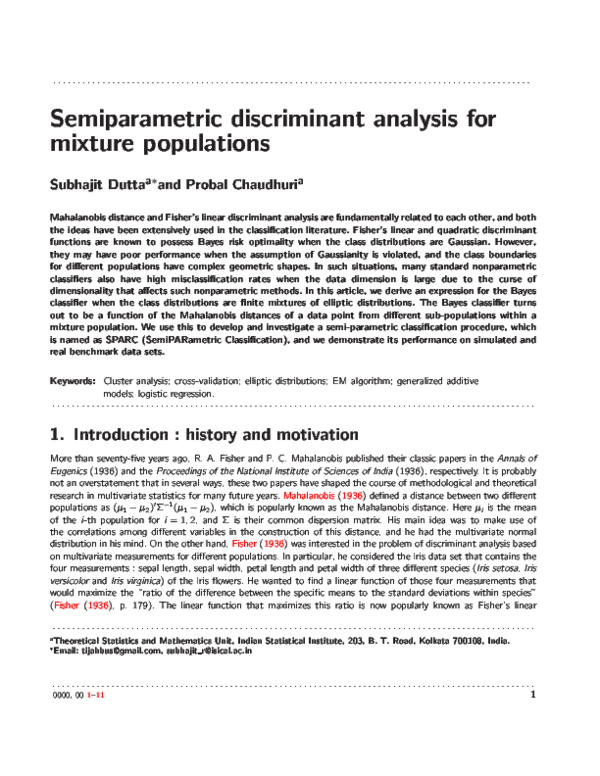(PDF) Semiparametric discriminant analysis for mixture models