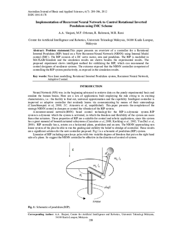 Pdf Implementation Of Recurrent Neural Network To Control Rotational