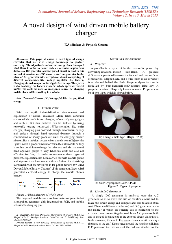 (PDF) A novel design of wind driven mobile battery charger