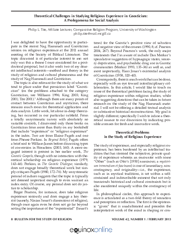 ARTICLE: Theoretical Challenges in Studying Religious Experience in ...
