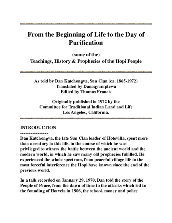(PDF) ENGLISH - From the Hopi - From the Beginning of time to the day ...