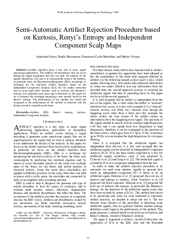 (PDF) Semiautomatic artifact rejection procedure based on kurtosis, renyi's entropy and ...