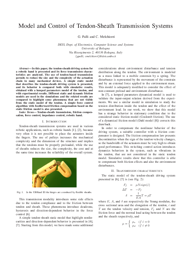 (PDF) Model and control of tendon-sheath transmission systems