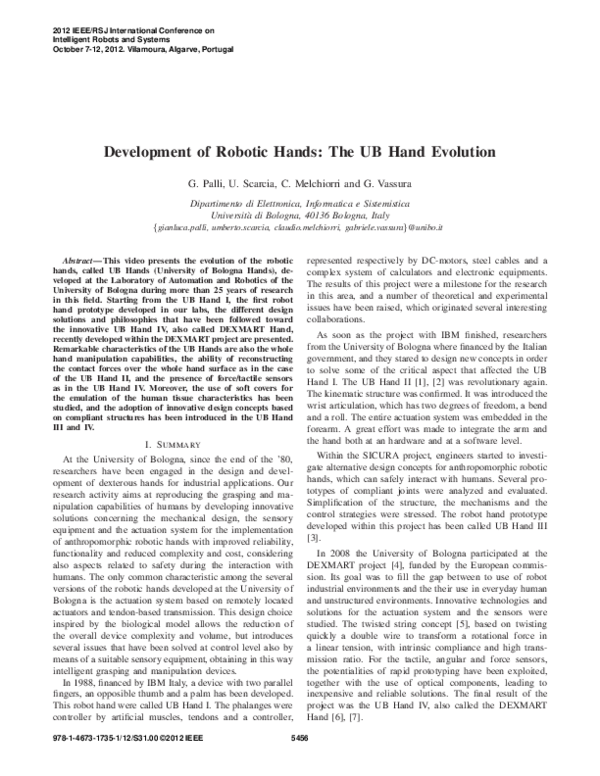(PDF) Development of robotic hands: The UB hand evolution