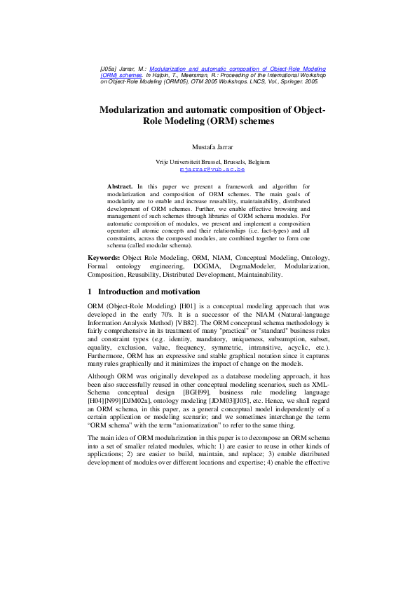 (PDF) Modularization and automatic composition of object-role modeling (ORM) schemes