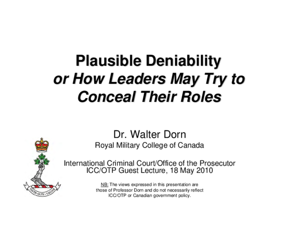 (PDF) Plausible Deniability or How Leaders May Try to Conceal Their Roles