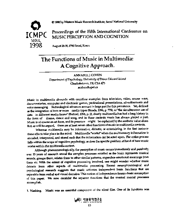 (PDF) The functions of music in multimedia: A cognitive approach