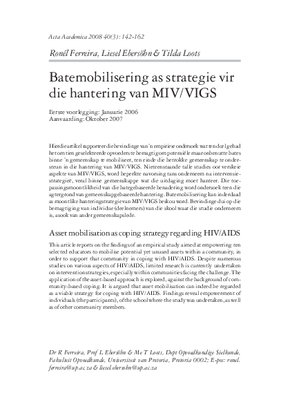 Batemobilisering as strategie vir die hantering van MIV/VIGS