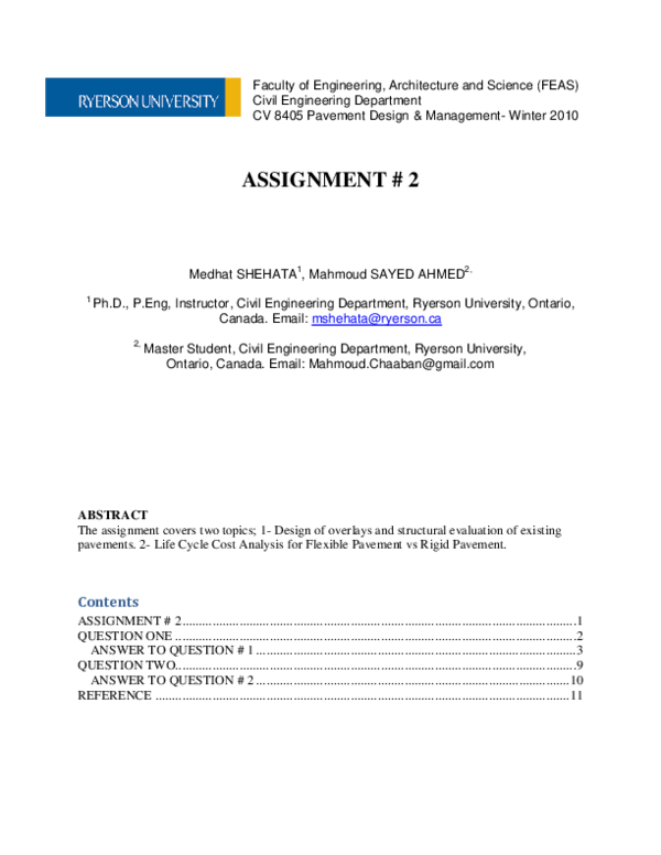 (PDF) Overlay of Pavement and LCA - Assignment 2