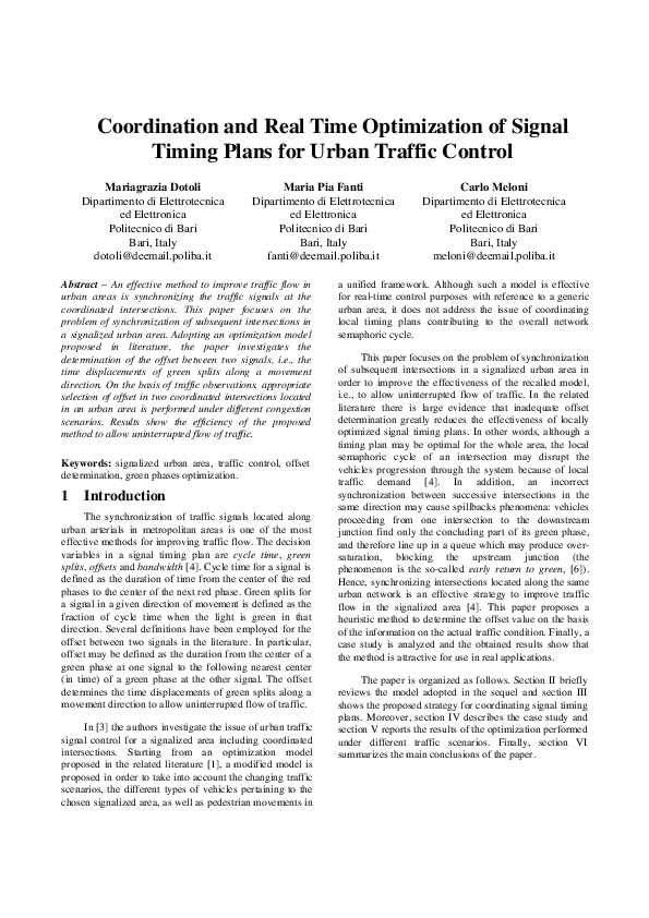 Pdf Coordination And Real Time Optimization Of Signal Timing Plans For Urban Traffic Control