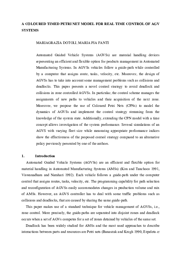 (PDF) A Coloured Timed Petri net model for real time control of AGV systems