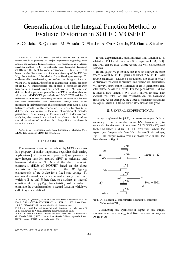 (PDF) Generalization of the integral function method to evaluate distortion in SOI FD MOSFET